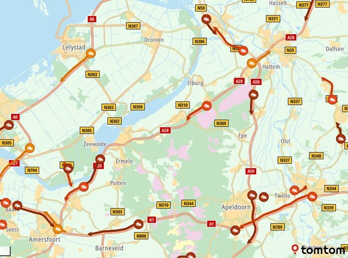 Drukste ochtendspits van het jaar: ongeluk bij Beekbergen zorgt voor files op A50 en A1 ...