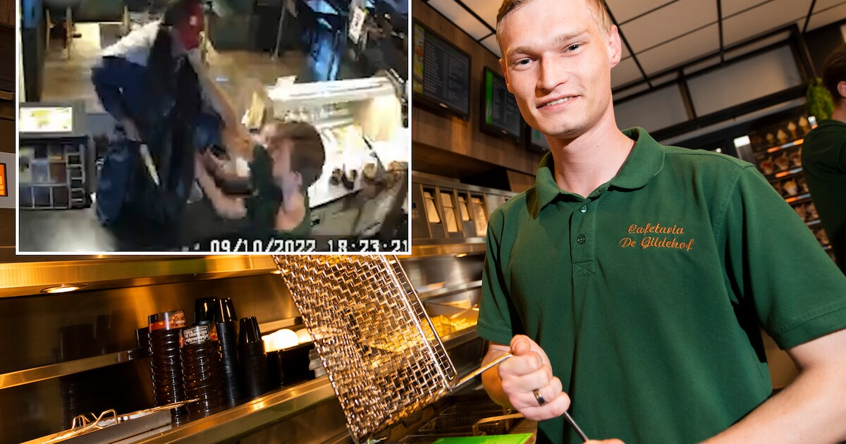 Bewakingsbeelden tonen hoe overvaller wordt verjaagd door dapper ...