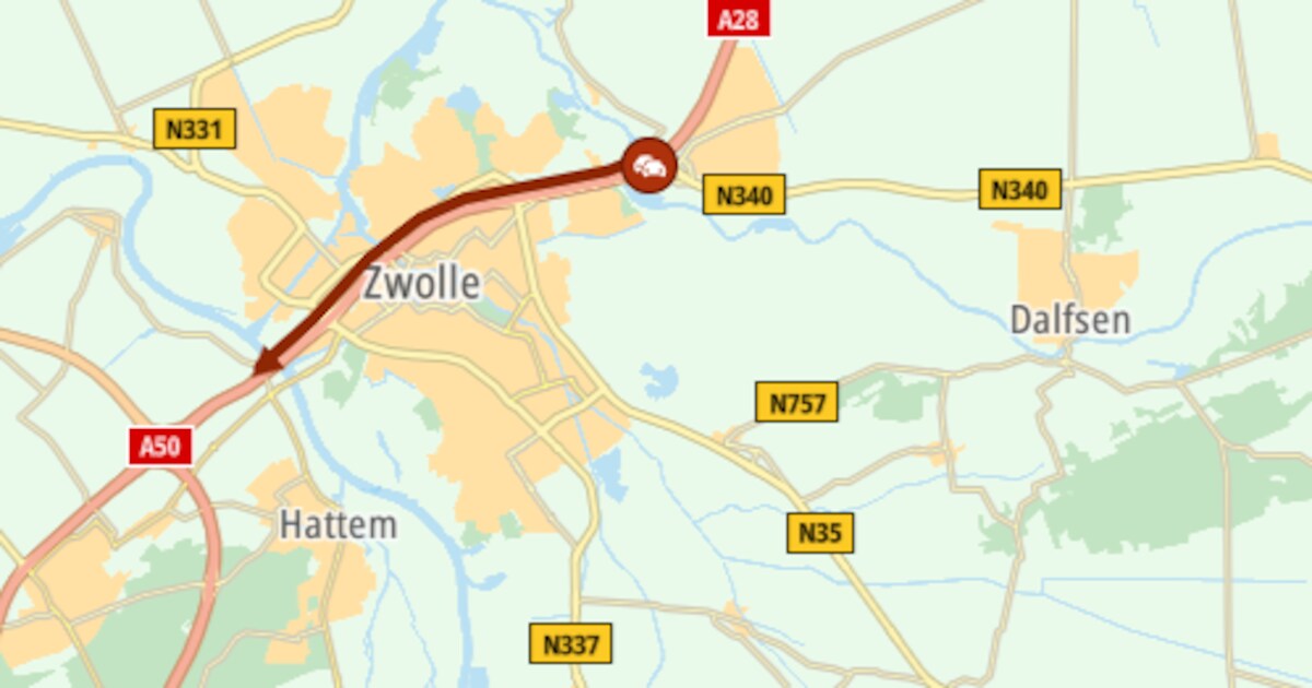 Flinke file op A28 bij Zwolle door ongeluk op Brug Katerveer: anderhalf uur vertraging | Zwolle ...