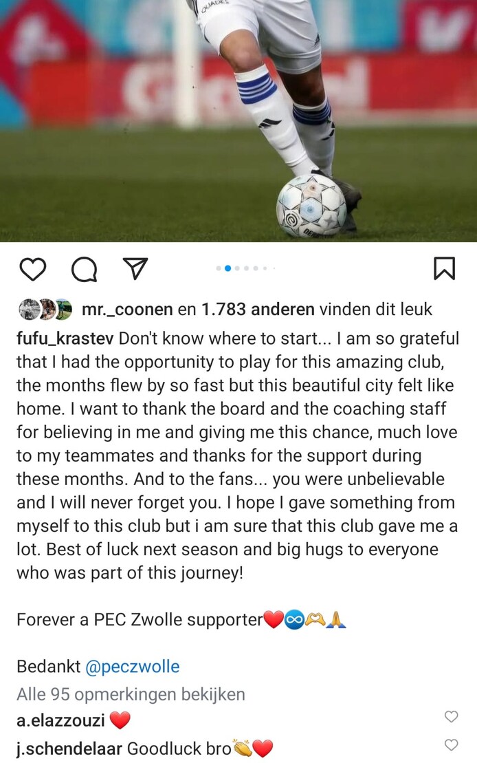 Middenvelder nam online al afscheid van PEC Zwolle, maar keert door ...