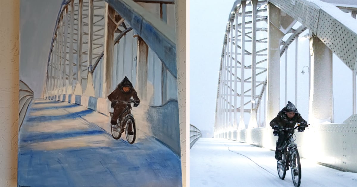 Ik maakte een schilderij van een fietser en wil deze aan de familie ...