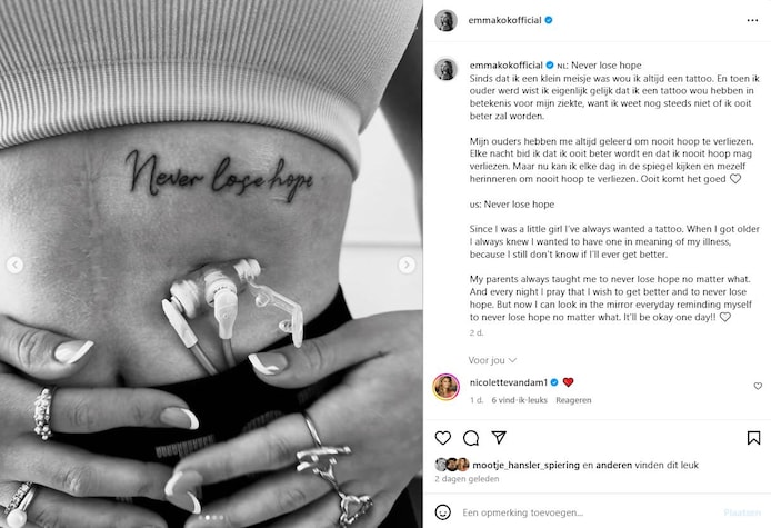 Emma Kok (17) toont tatoeage op bijzondere plek: ‘Ben voor het eerst klaar om dit te laten zien ...