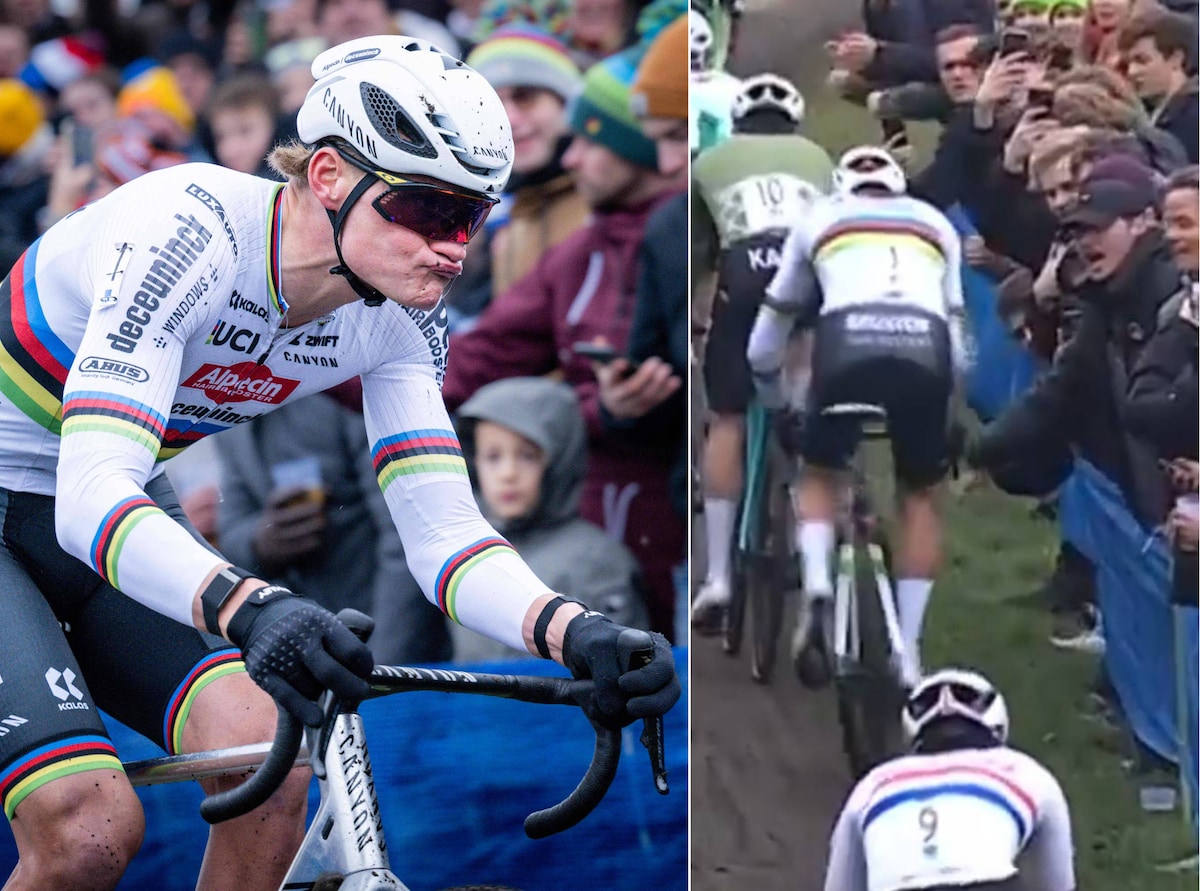Mathieu van der Poel bijna van fiets getikt door fan, man meegenomen ...