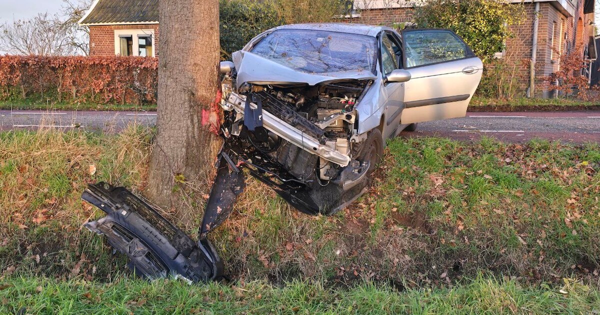 Auto knalt frontaal tegen boom: bestuurder gewond | Berkelland | destentor.nl