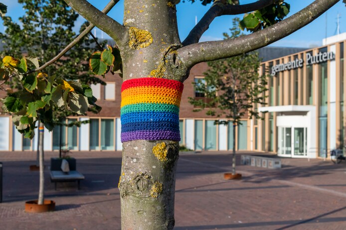 Regenboogsjaaltjes direct weer weggehaald bij gemeentehuis in Putten ...
