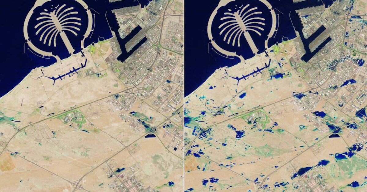 Nasa toont foto's van voor en na zwaarste overstromingen ooit in Dubai ...