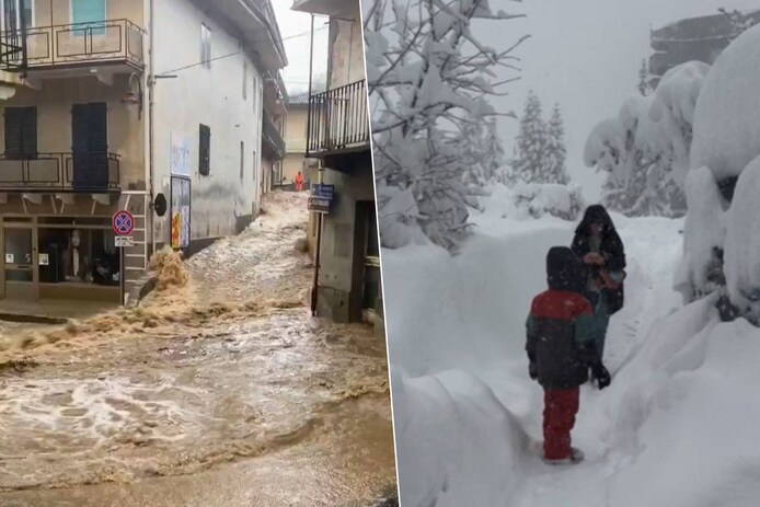 Code rood vanwege dik pak sneeuw in Zwitserse Alpen en overstromingen ...